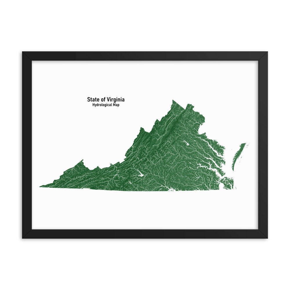 Hydrology Map Virginia Wall Art Map Art Print Rivers and Lakes Art ...