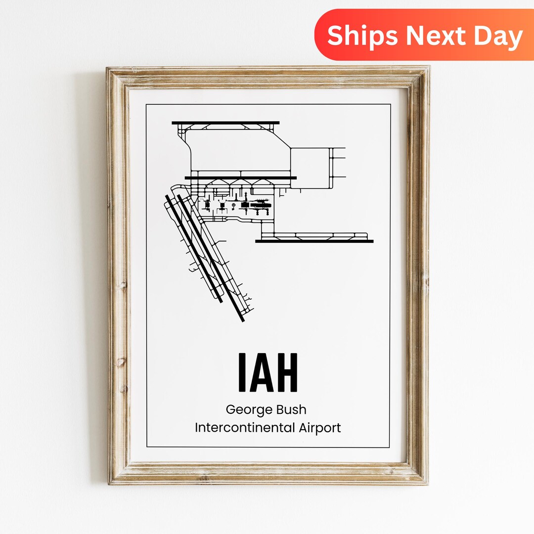 Houston Airport Map Poster, IAH Decor, George Bush Intercontinental ...