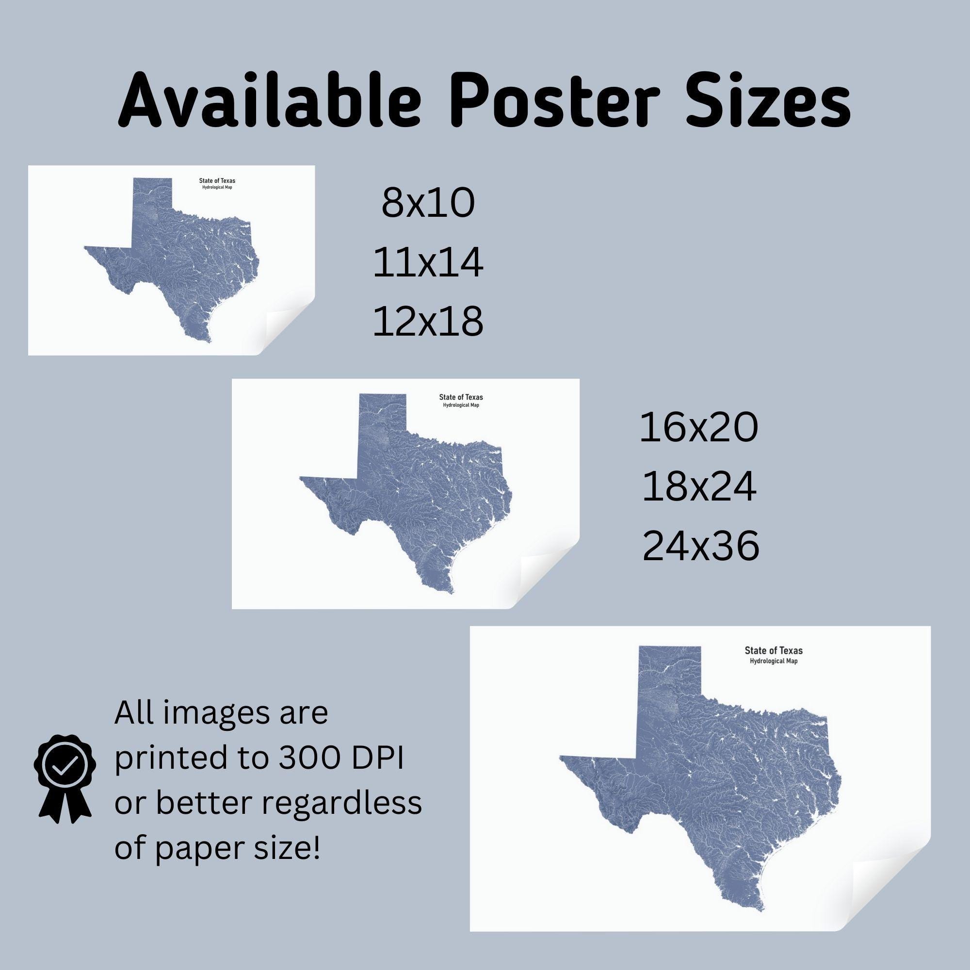 Texas Hydrology Map of Texas Rivers and Lakes Wall Art for Texas Nature ...