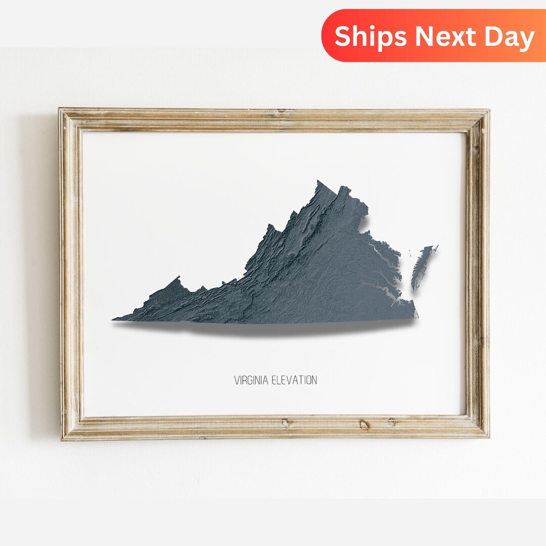Virginia Elevation Map of Virginia Mountains Wall Art for Virginia ...