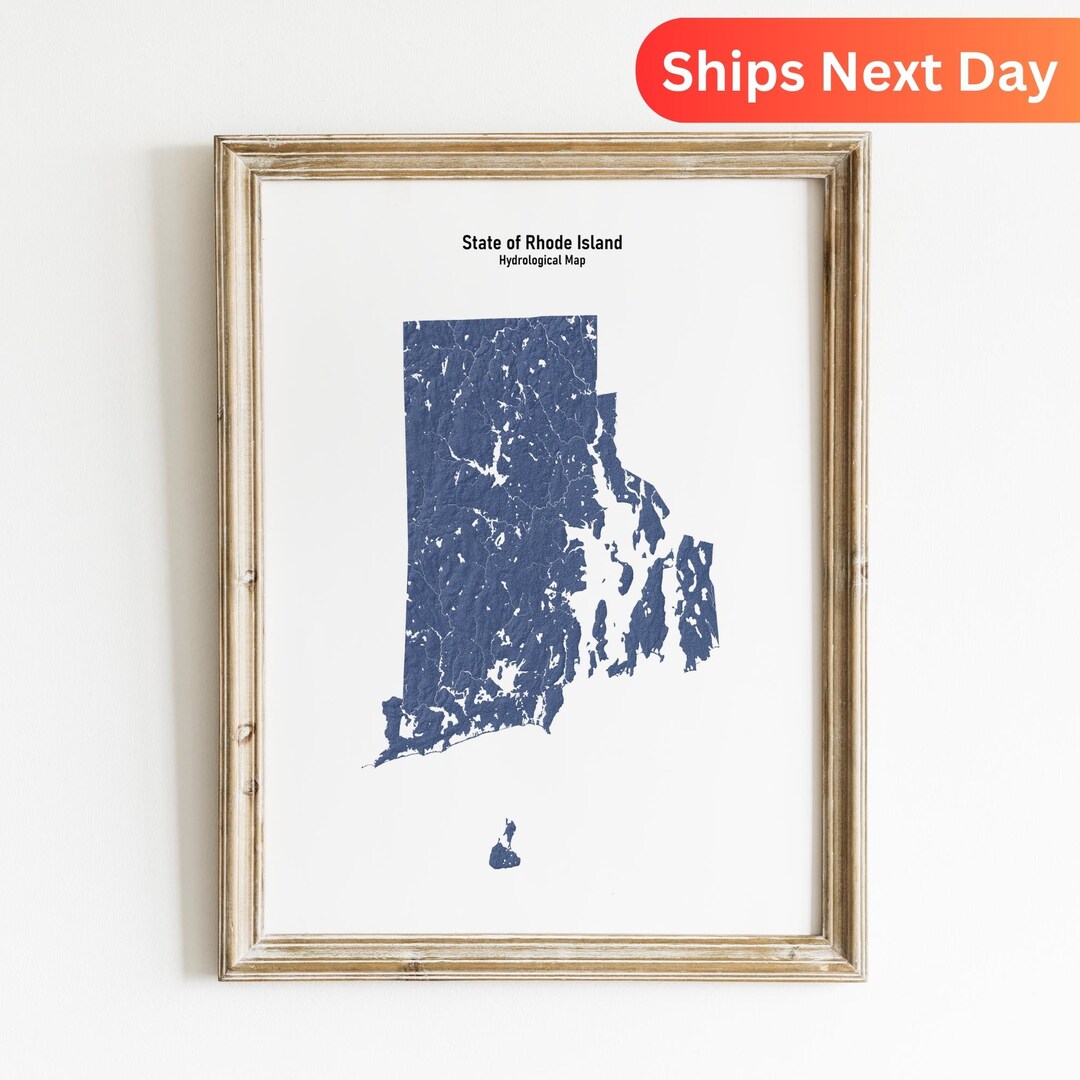 Rhode Island Hydrology Map of Rhode Island Rivers and Lakes Wall Art ...