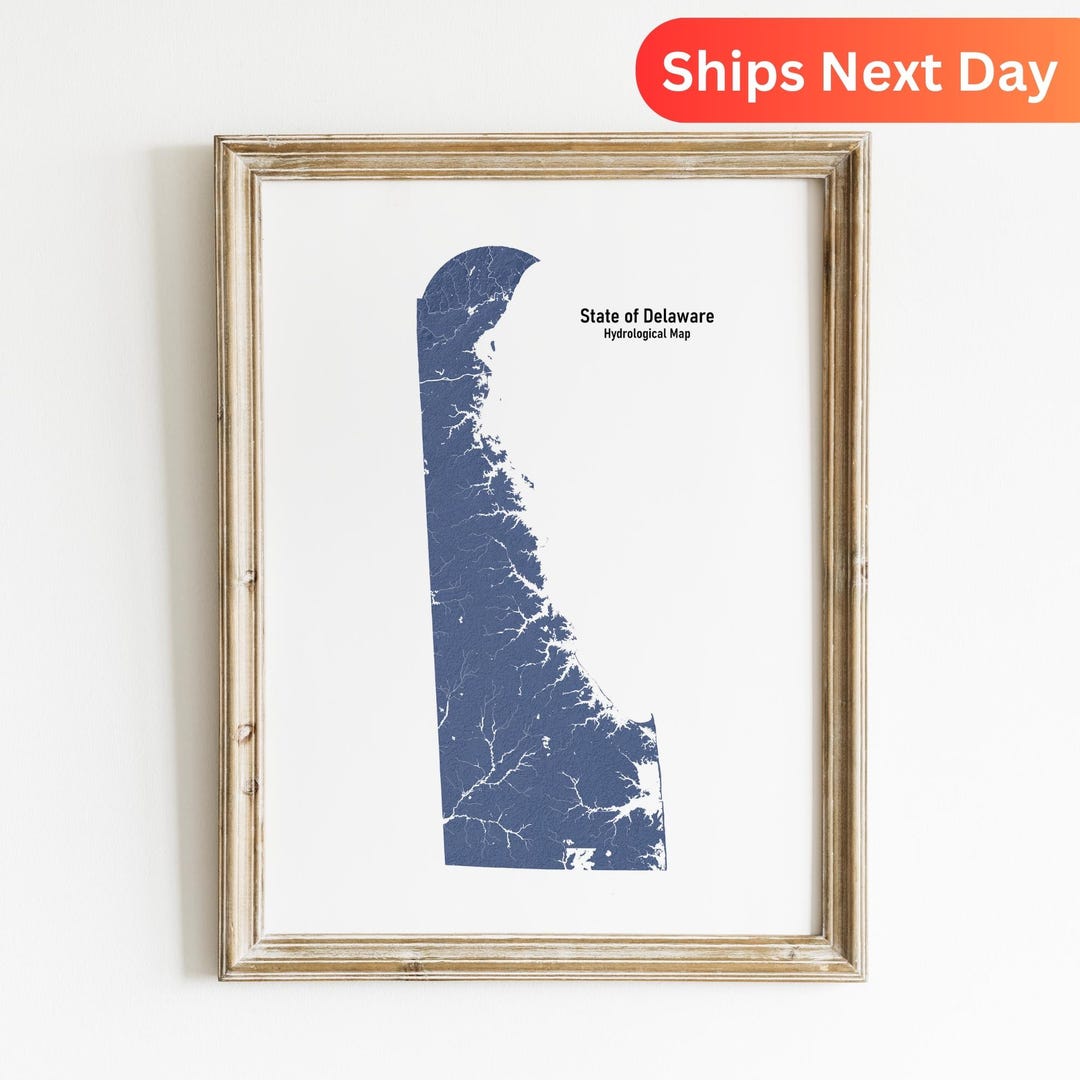 Delaware Hydrology Map of Delaware Rivers and Lakes Wall Art for ...
