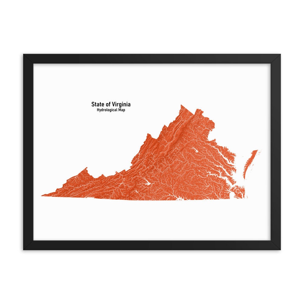 Hydrology Map Virginia Wall Art Map Art Print Rivers and Lakes Art ...