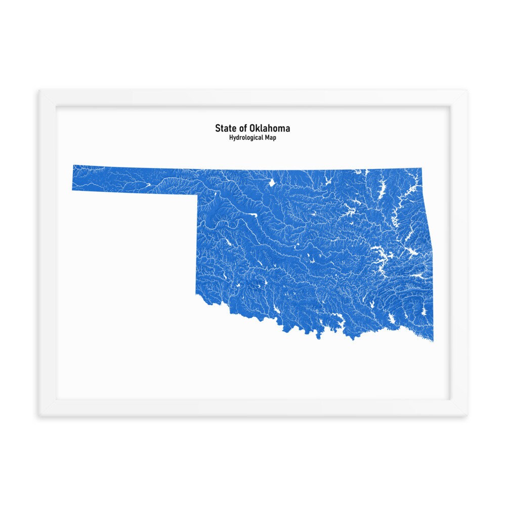 Hydrology Map Oklahoma Wall Art Map Art Print Rivers and Lakes Art ...