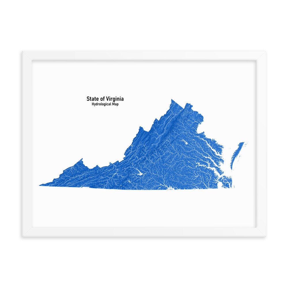 Hydrology Map Virginia Wall Art Map Art Print Rivers and Lakes Art ...