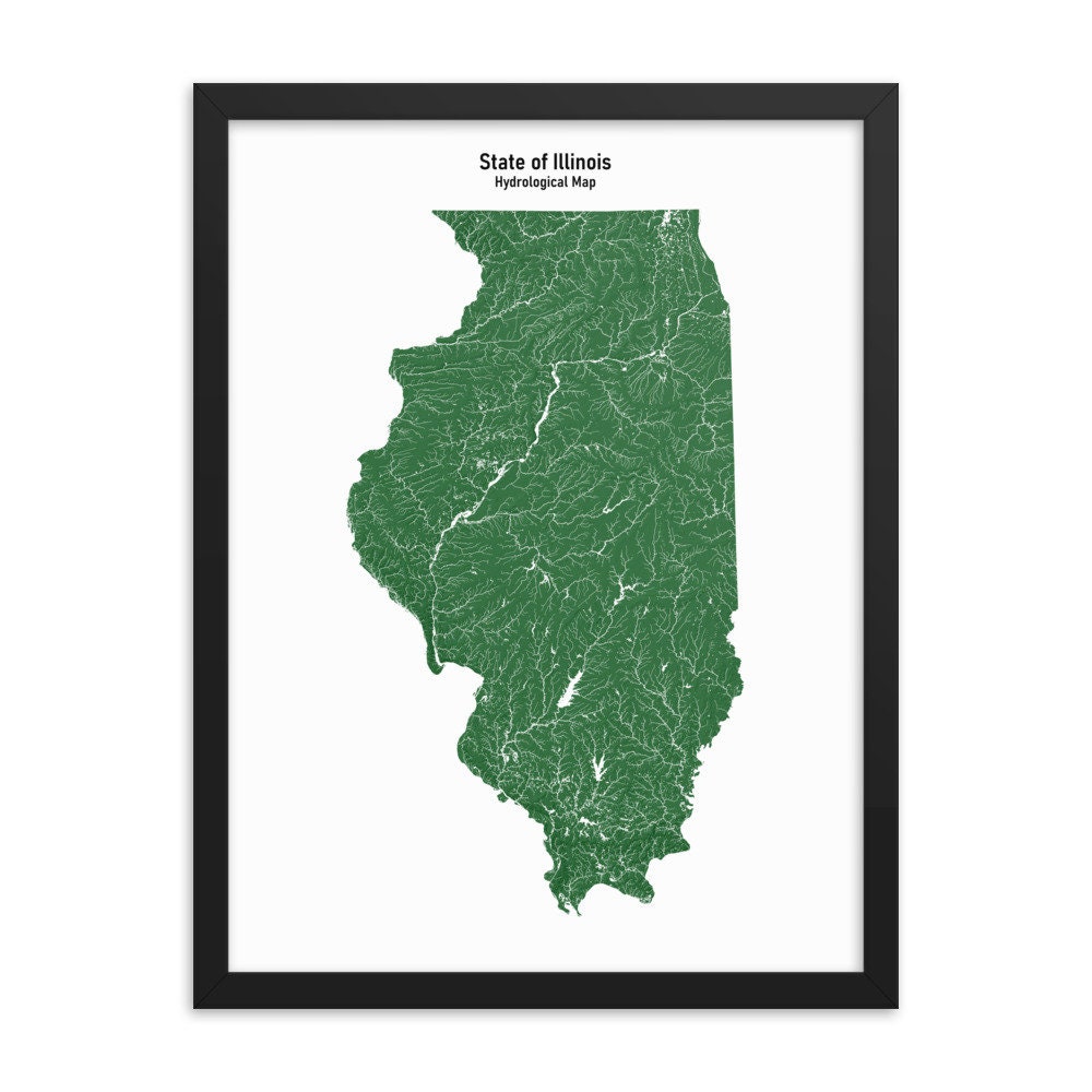 Hydrology Map Illinois Wall Art Map Art Print Rivers and Lakes Art ...