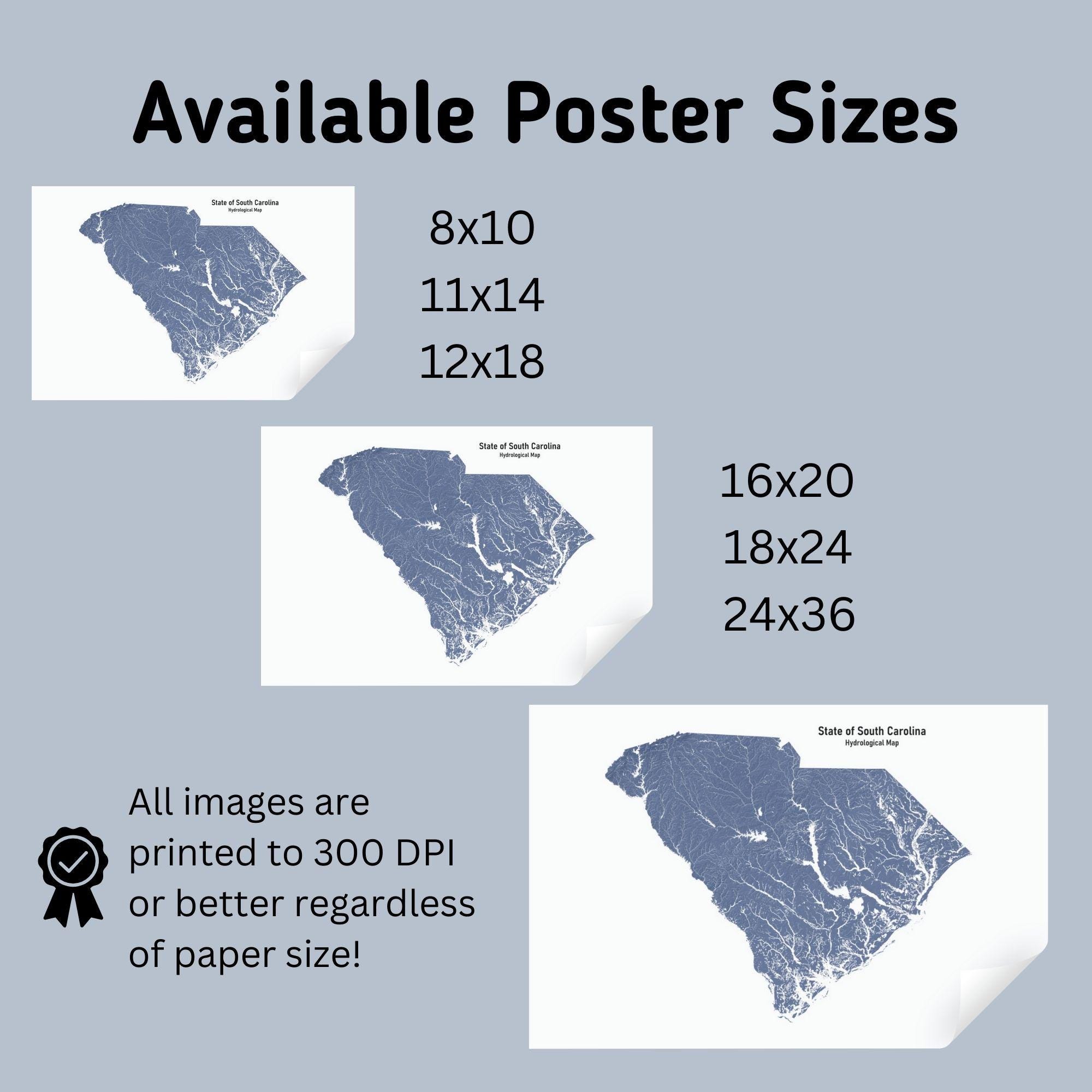 South Carolina Hydrology Map of South Carolina Rivers and Lakes Wall ...