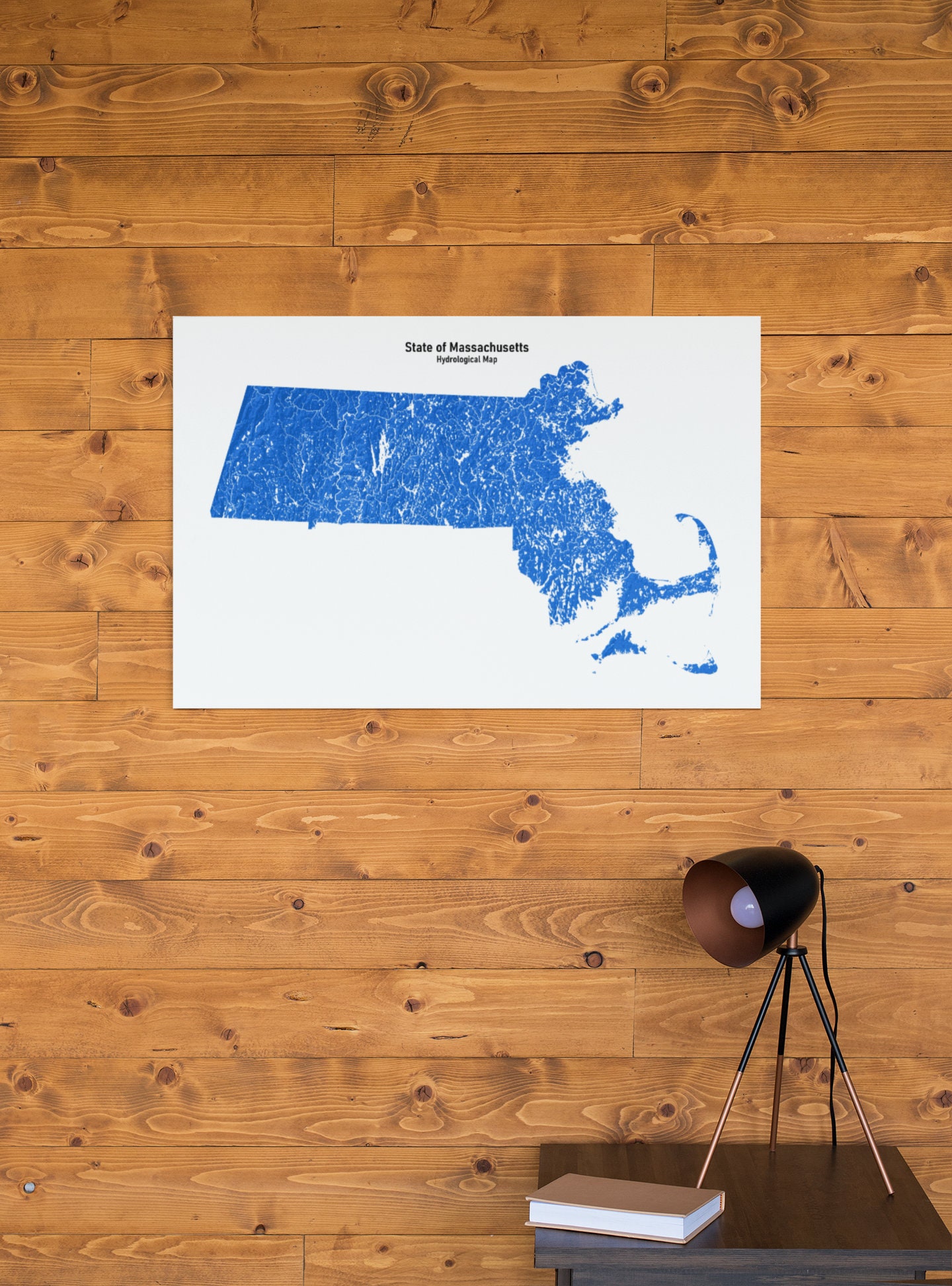 Hydrology Map Massachusetts Wall Art Map Art Print Rivers and Lakes Art ...