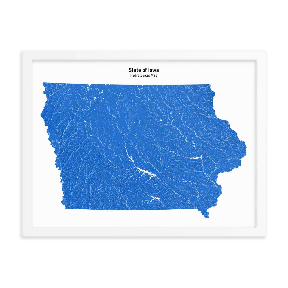 Hydrology Map Iowa Wall Art Map Art Print Rivers and Lakes Art ...