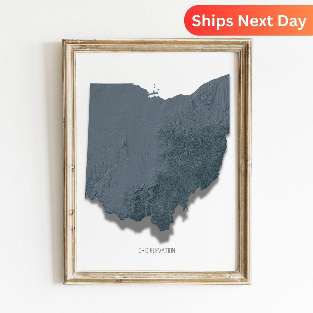 Ohio Elevation Map of Ohio Terrain Wall Art for Ohio Nature Lover Gift - Etsy