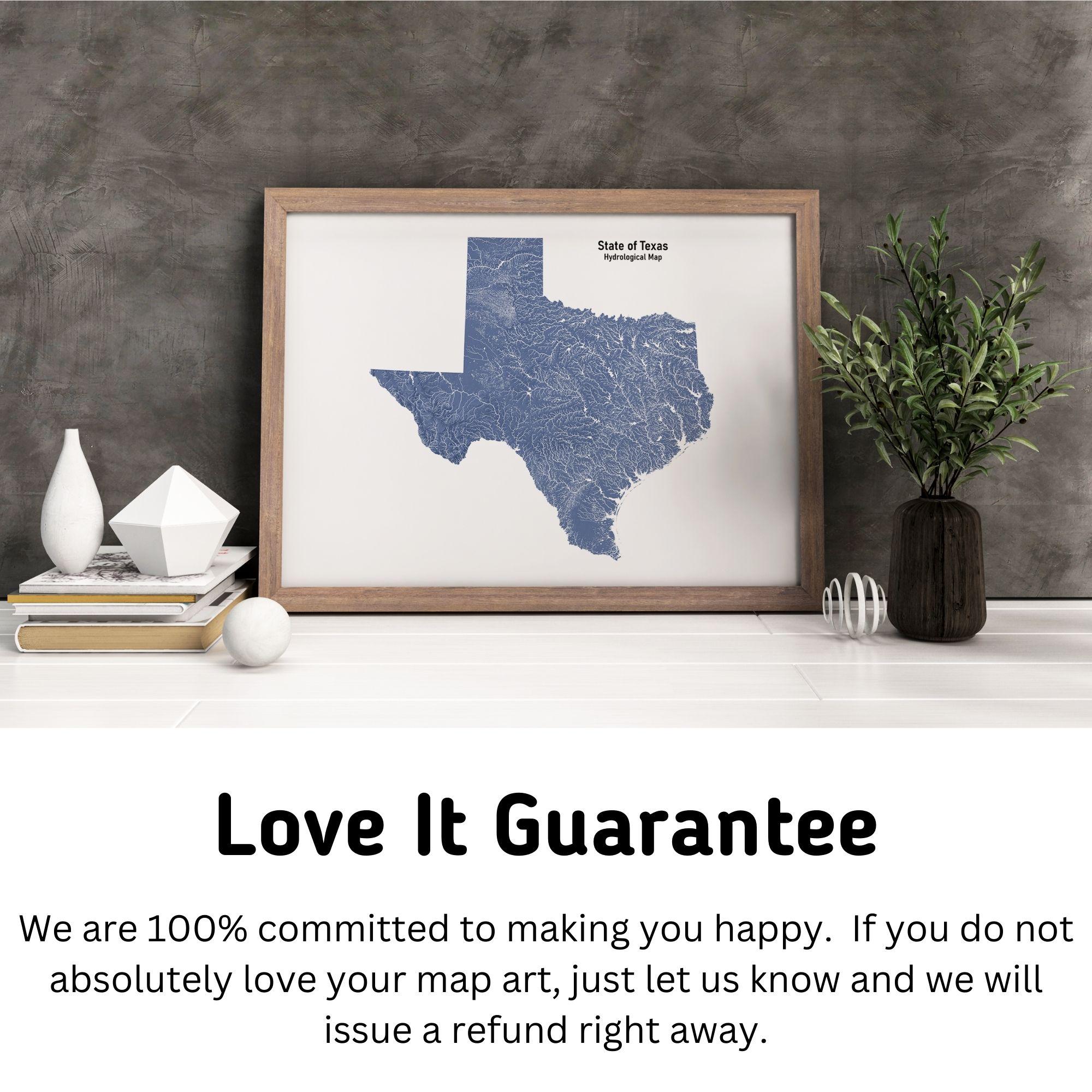 Texas Hydrology Map of Texas Rivers and Lakes Wall Art for Texas Nature ...