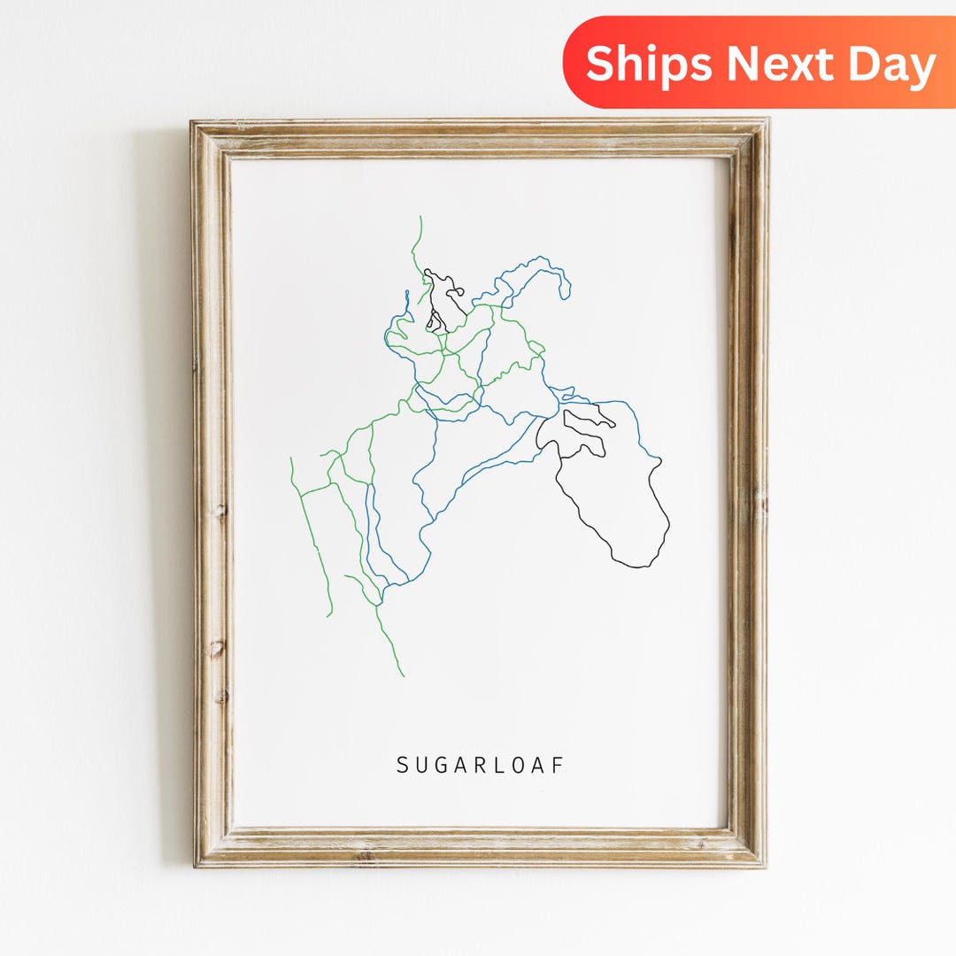 Sugarloaf Ski Trail Map Poster, Sugarloaf Ski Decor, Mountain Art Print ...