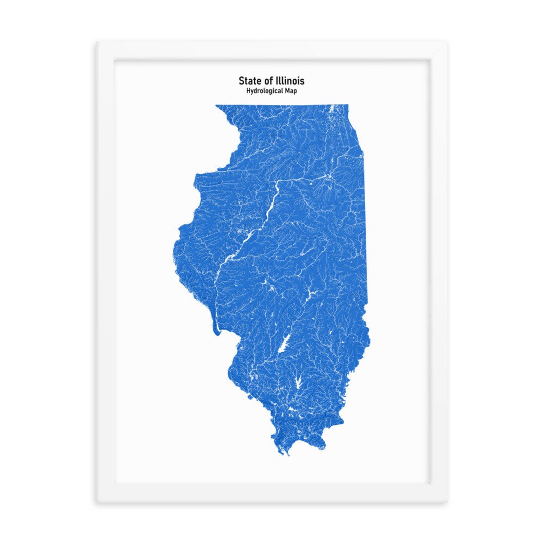 Hydrology Map Illinois Wall Art Map Art Print Rivers and Lakes Art ...