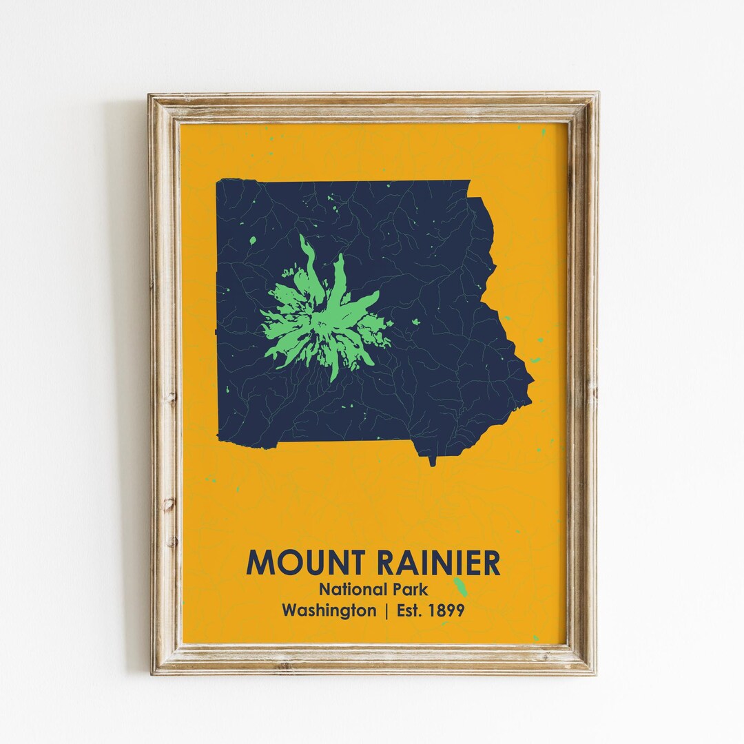 Mount Rainier National Park Map, Traveler Gift, Mount Rainier NP Art ...