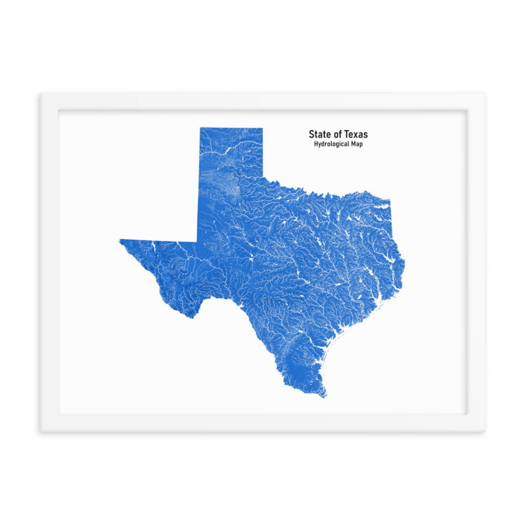 Hydrology Map Texas Wall Art Map Art Print Rivers and Lakes Art ...