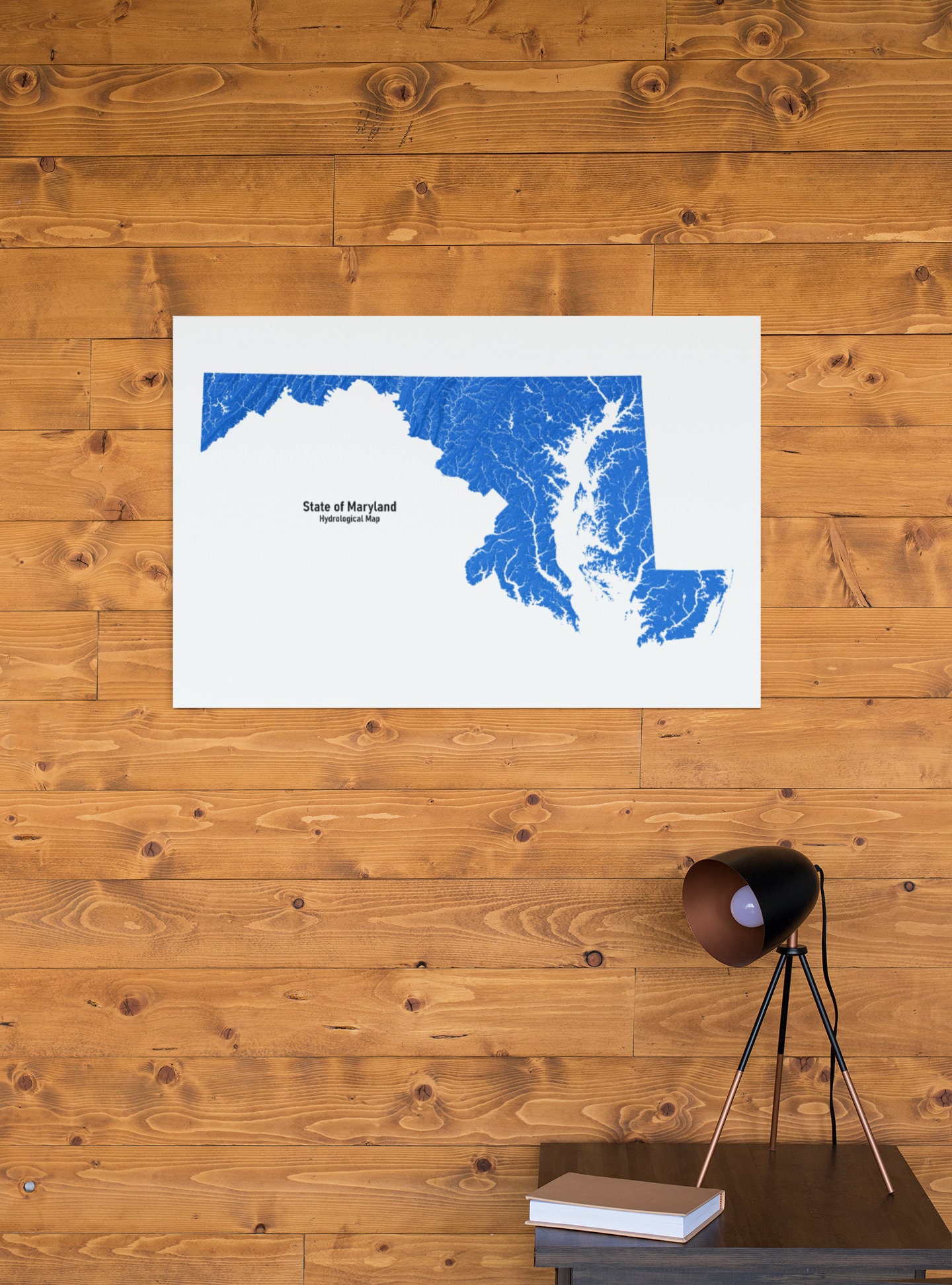 Hydrology Map Maryland Wall Art Map Art Print Rivers and Lakes Art ...