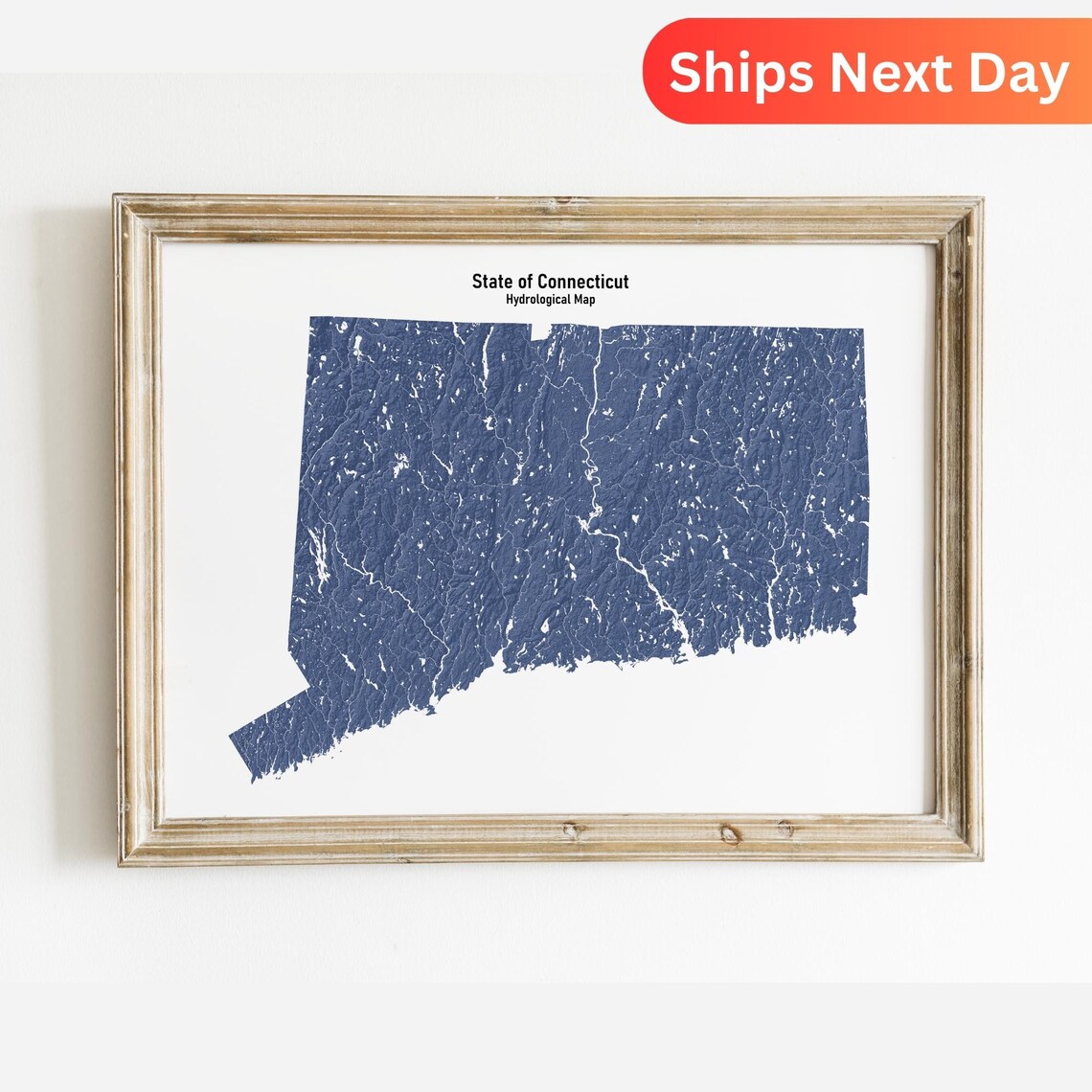 Connecticut Hydrology Map of Connecticut Rivers and Lakes Wall Art for ...