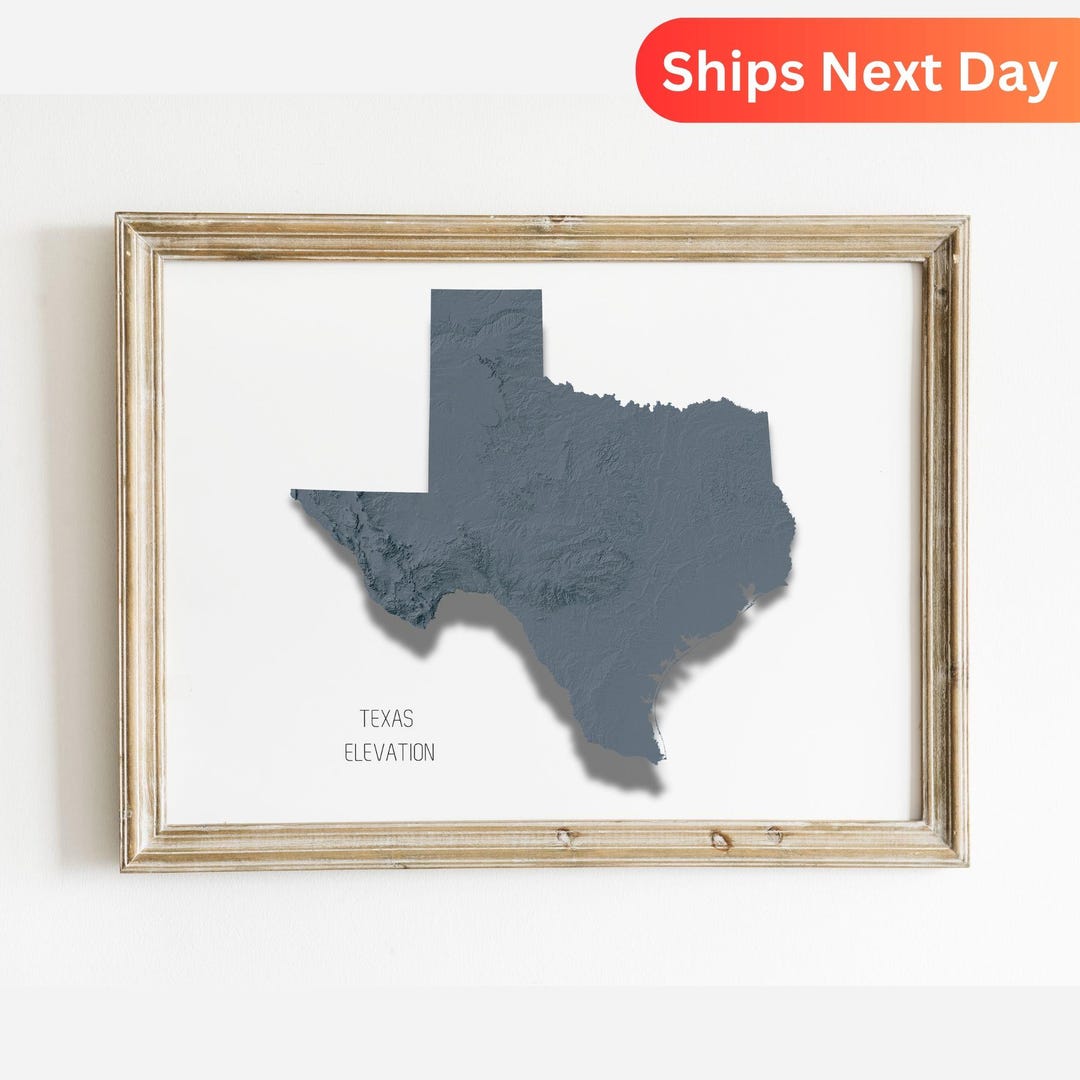 Texas Elevation Map of Texas Terrain Wall Art for Texas Nature Lover ...