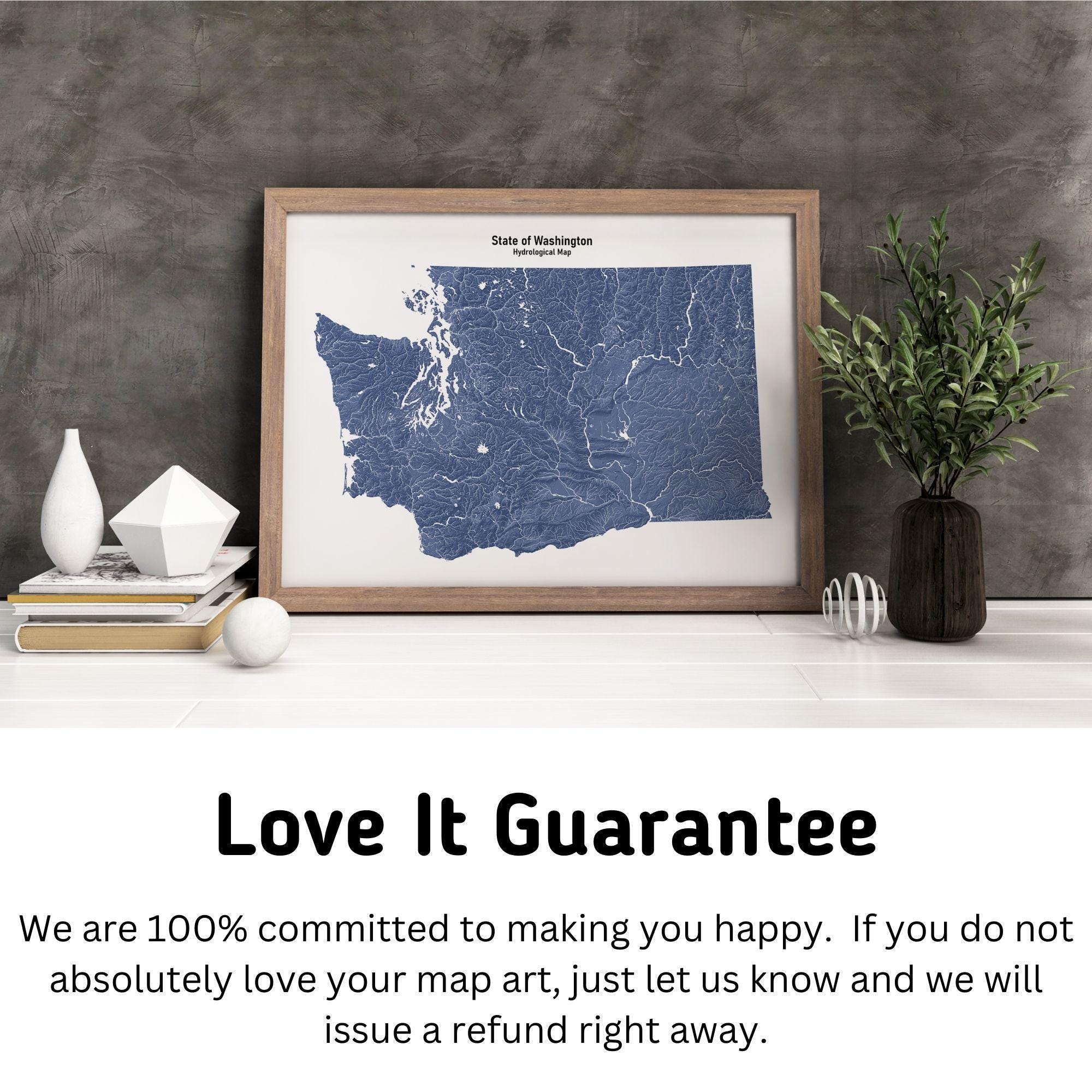 Washington Hydrology Map of Washington Rivers and Lakes Wall Art for ...
