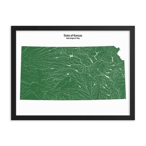 Hydrology Map Kansas Wall Art Map Art Print Rivers and Lakes Art ...