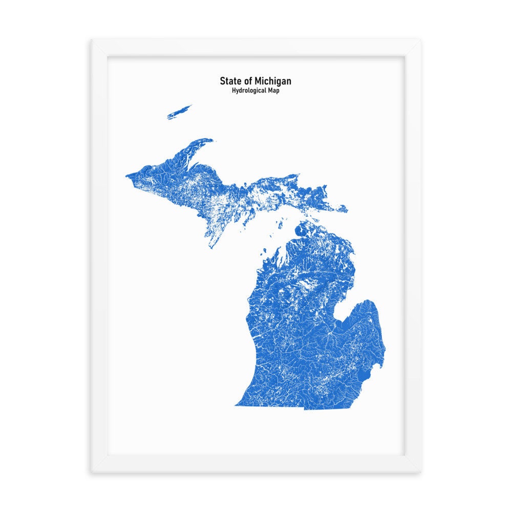 Hydrology Map Michigan Wall Art Map Art Print Rivers and Lakes Art ...