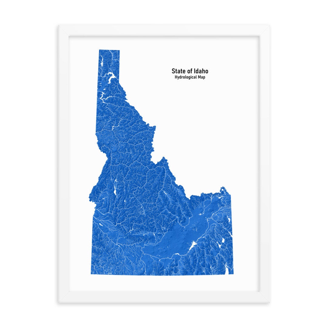 Hydrology Map Idaho Wall Art Map Art Print Rivers and Lakes Art ...