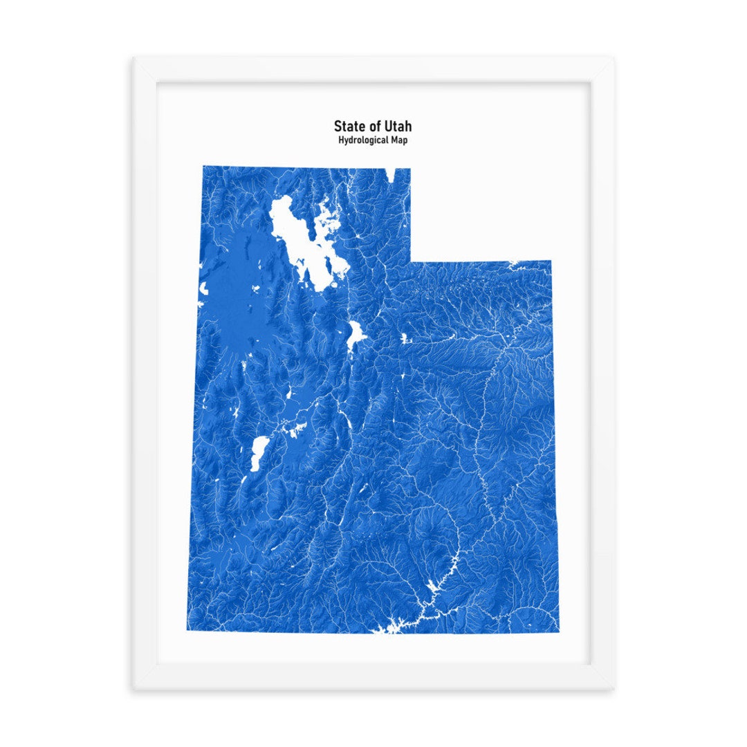 Hydrology Map Utah Wall Art Map Art Print Rivers and Lakes Art ...