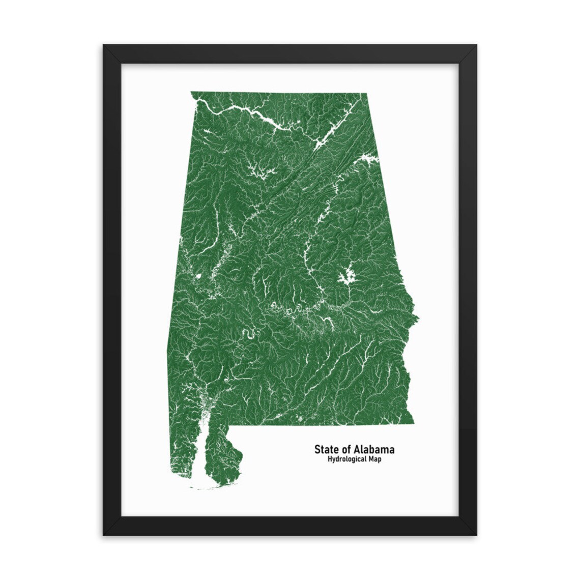 Hydrology Map Alabama Wall Art Map Art Print Rivers and Lakes Art ...