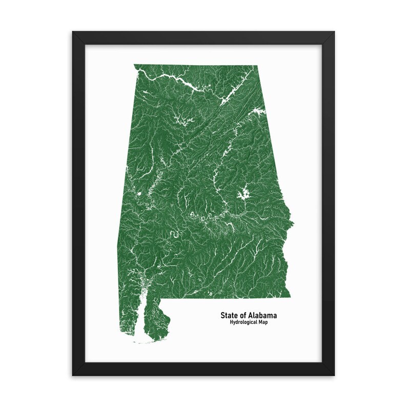 Hydrology Map Alabama Wall Art Map Art Print Rivers and Lakes Art ...