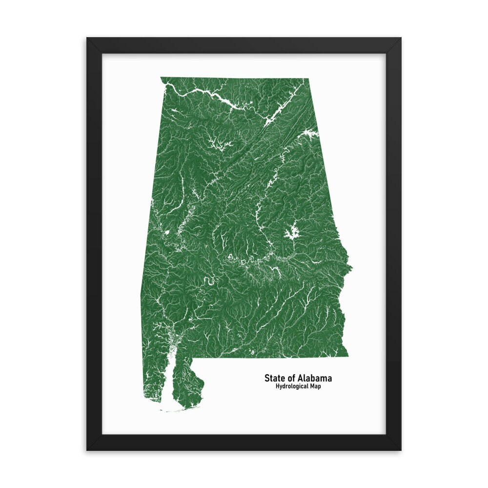 Hydrology Map Alabama Wall Art Map Art Print Rivers and Lakes Art ...