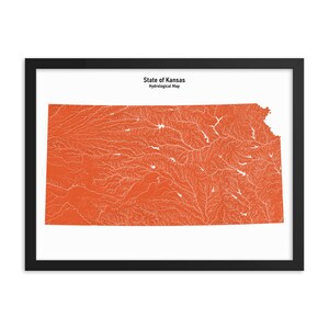 Hydrology Map Kansas Wall Art Map Art Print Rivers and Lakes Art ...