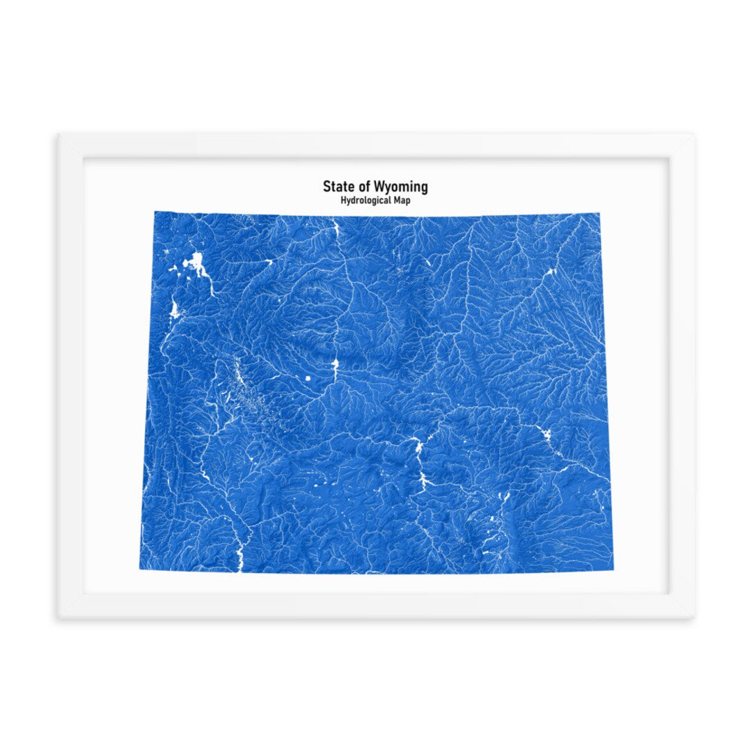 Hydrology Map Wyoming Wall Art Map Art Print Rivers and Lakes Art ...