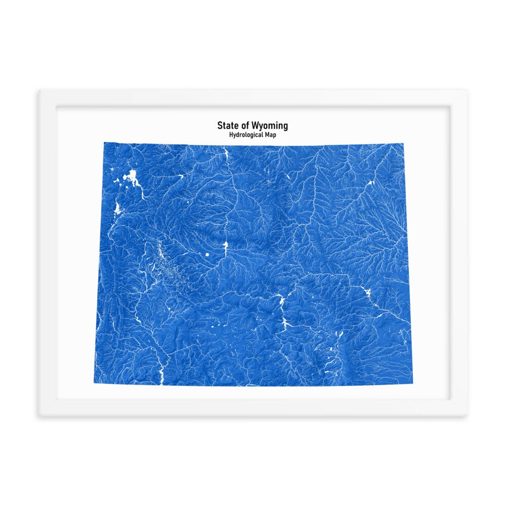 Hydrology Map Wyoming Wall Art Map Art Print Rivers and Lakes Art ...