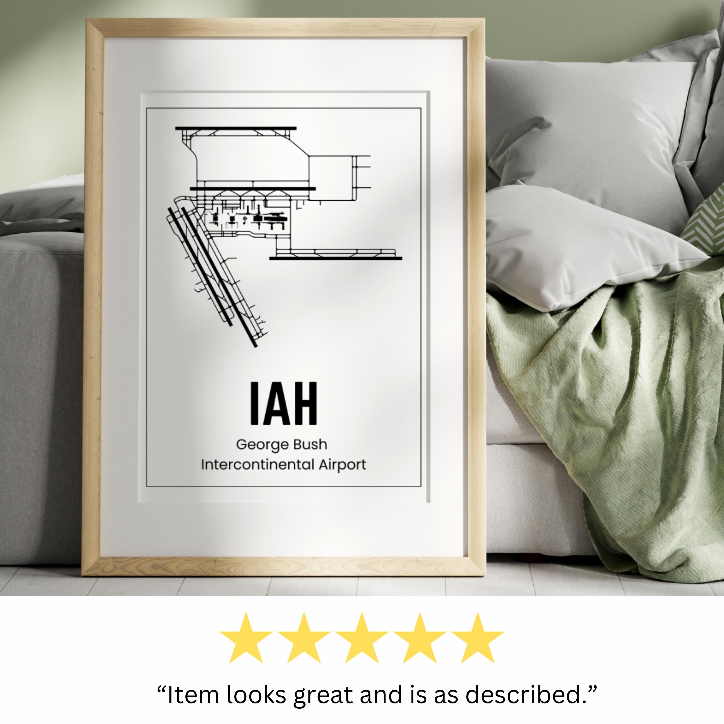 Houston Airport Map Poster, IAH Decor, George Bush Intercontinental ...