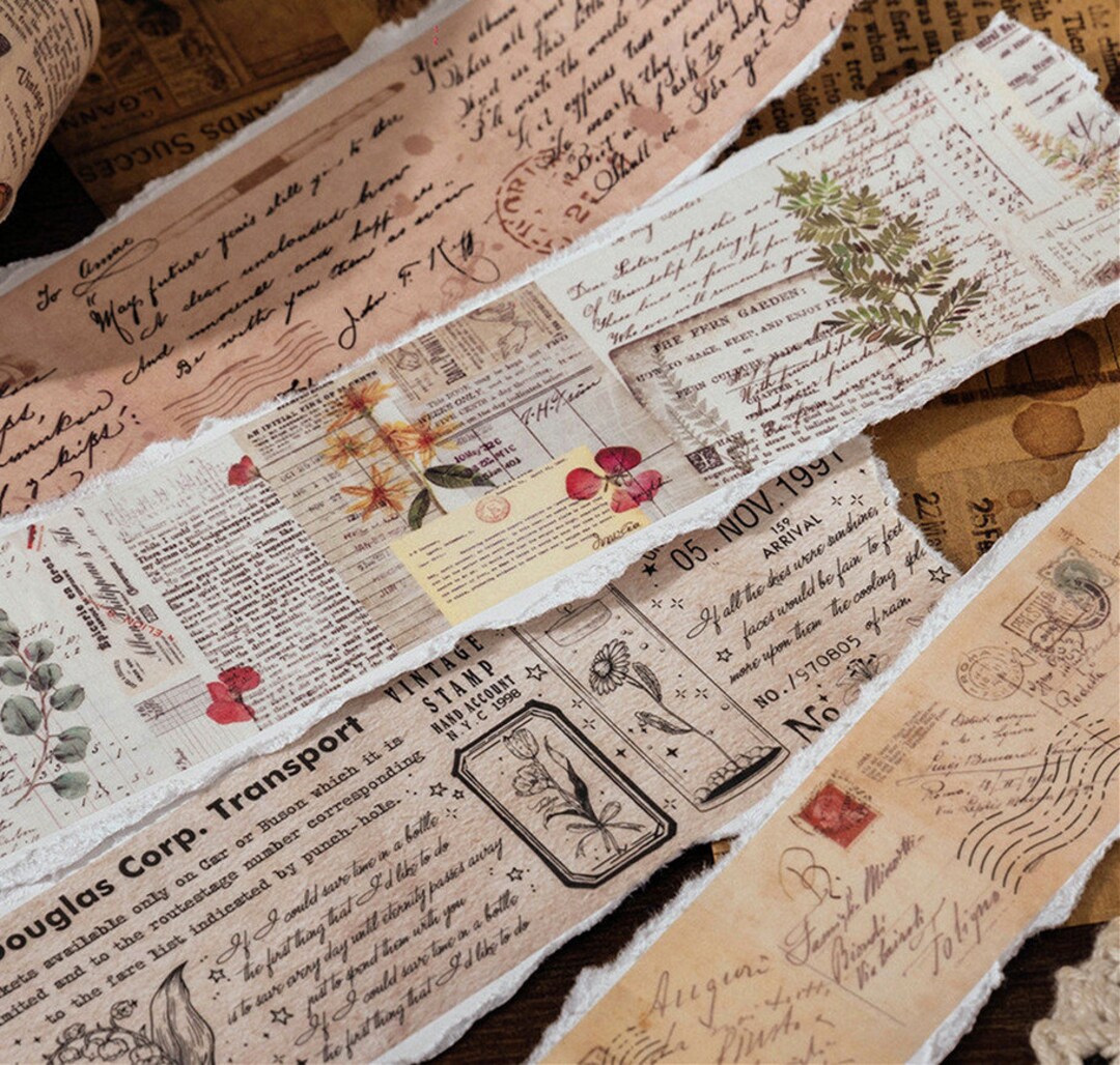 Vintage Text Washi Tape, Manuscript, Music Stave, Letter, Plant ...