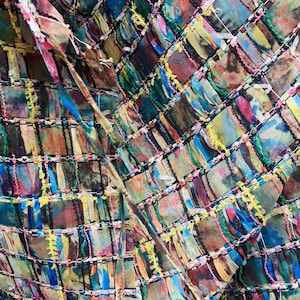 Rainbow Tweed Fabric by the Yard, Colorblock Organza Tweed Fabric for ...