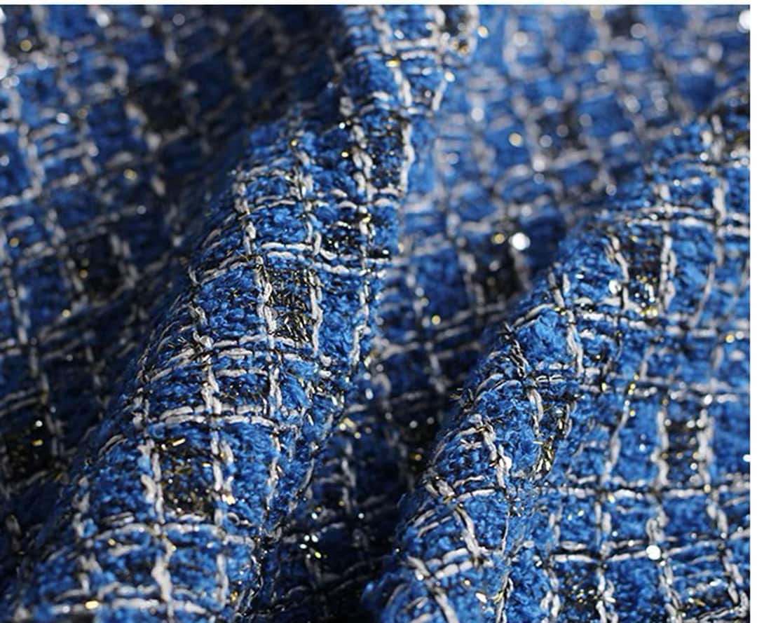 Blue Tweed Fabric, Wool Tweed Boucle Fabric With Sliver Metalized Yarn ...