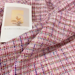 Colorblock Pink Check Tweed Fabric, Tweed Boucle Fabric for Suit Coat ...
