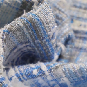 Light Blue Check Tweed Fabric, Sliver Metallic Tweed Boucle Fabric for ...