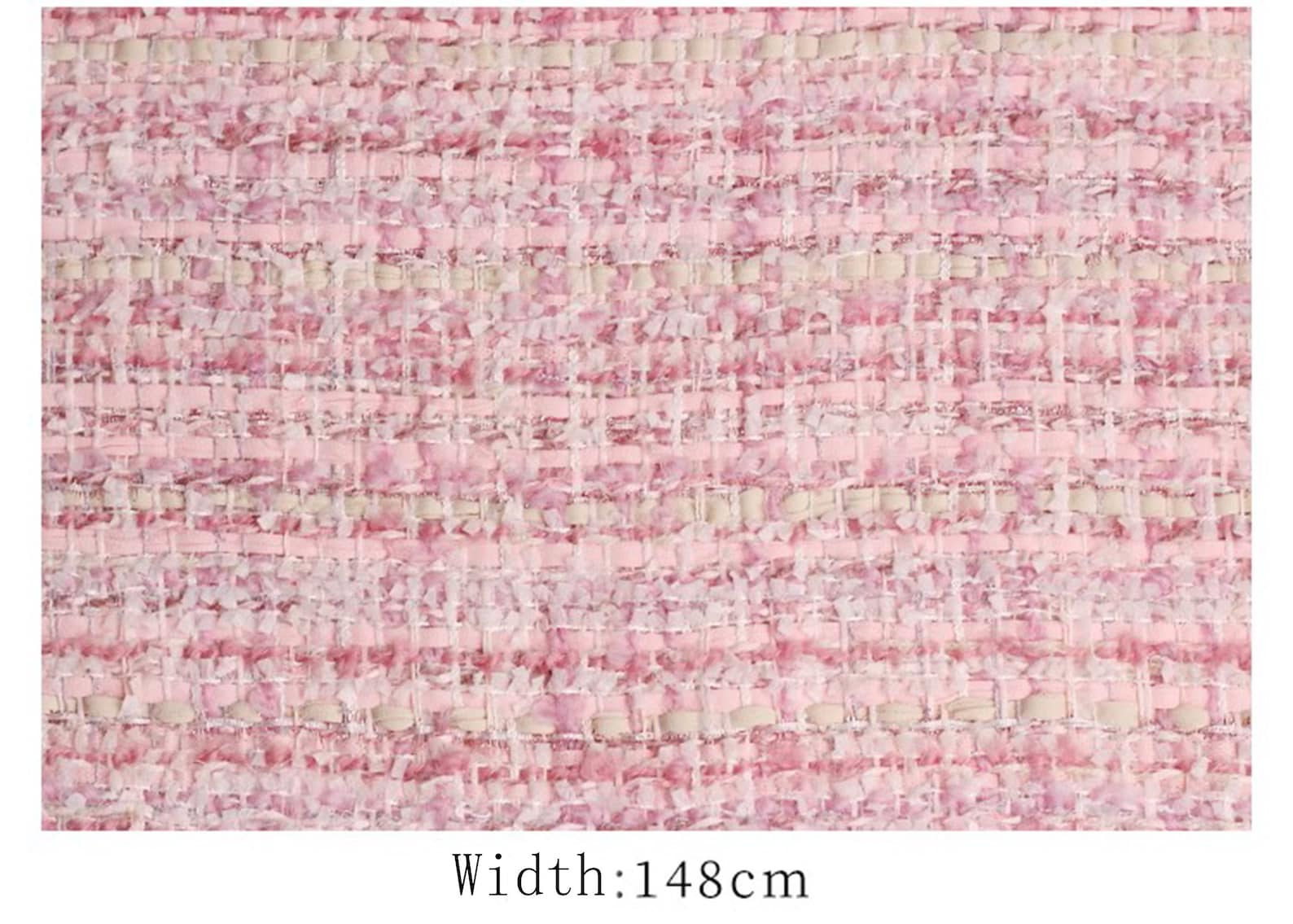 Sweet Pink Tweed Boucle Fabric, Woven 20% Wool Tweed Fabric With Tassel ...