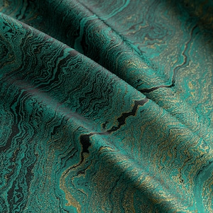Green Gold Jacquard Fabric, Double Face Ripples Gold Petal Shimmer ...
