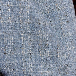 Ice Blue Tweed Fabric, Tweed Boucle Fabric With Sequin, Sliver ...