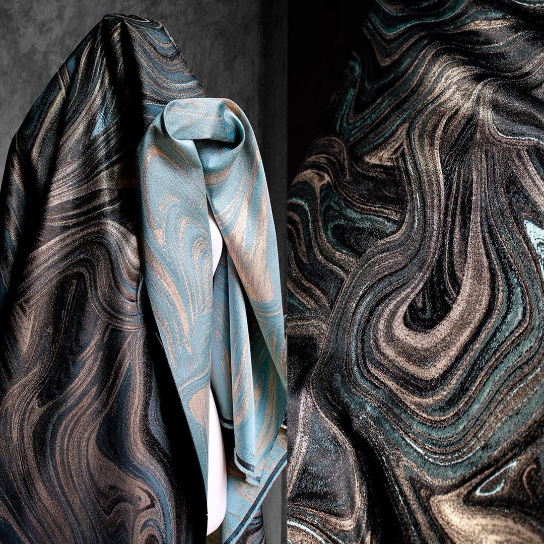 Abstract Ripples Jacquard Fabric, Shimmering Gold Double Face Brocade ...