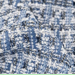 Blue Check Tweed Fabric, Tweed Boucle Fabric With Metallic Yarn for ...