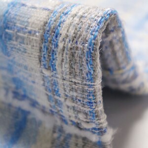 Light Blue Check Tweed Fabric, Sliver Metallic Tweed Boucle Fabric for ...