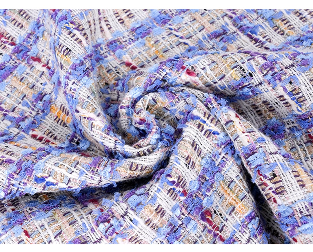 Lavender Check Tweed Fabric, Gold Metallic Tweed Boucle Fabric for Suit ...