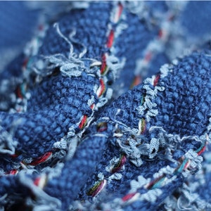 Blue Tweed Boucle Fabric, Woven Check Pattern Dense Tweed Fabric for ...