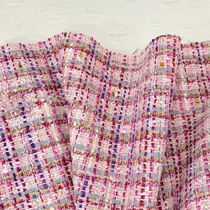 Colorblock Pink Check Tweed Fabric, Tweed Boucle Fabric for Suit Coat ...