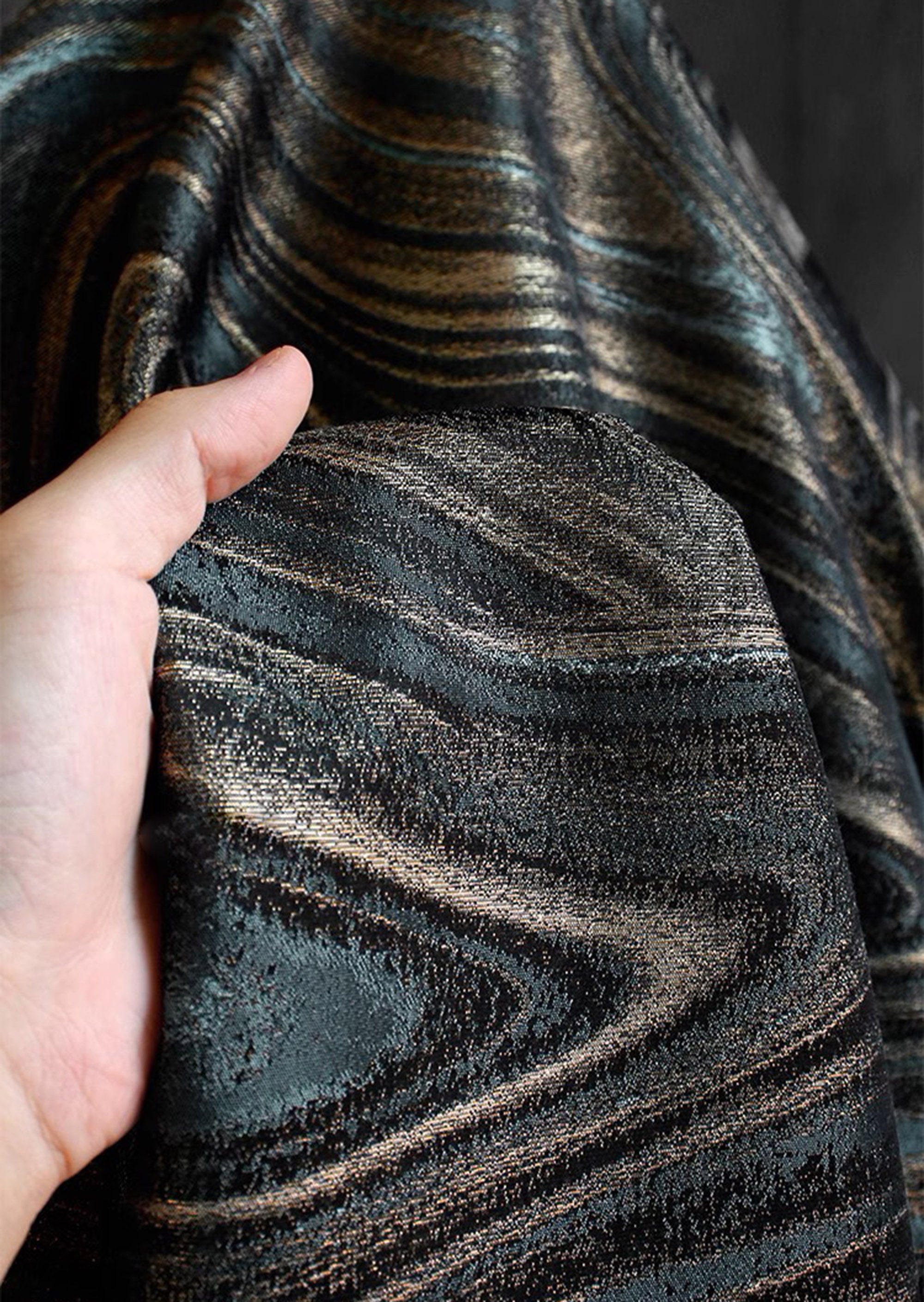 Abstract Ripples Jacquard Fabric, Shimmering Gold Double Face Brocade ...