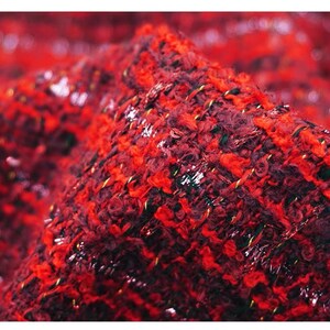 Red Tweed Fabric, Wool Tweed Boucle Fabric With Metalized Yarn for Suit ...